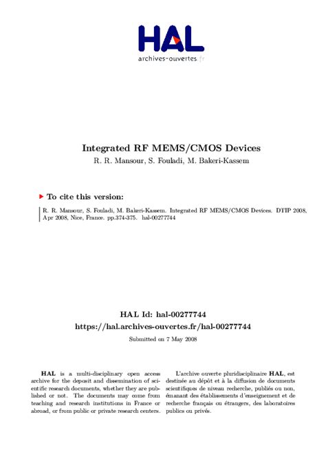Pdf Integrated Rf Memscmos Devices
