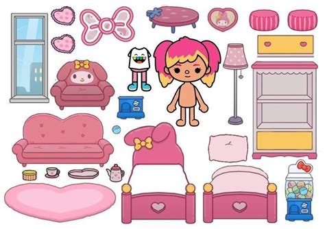 Мебель персонаж и предметы для тока бока Hello Kitty Paper Doll House Paper Dolls