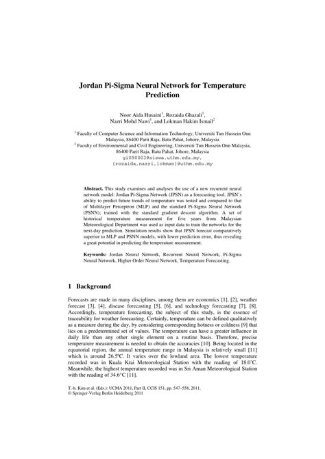Pdf Jordan Pi Sigma Neural Network For Temperature Prediction