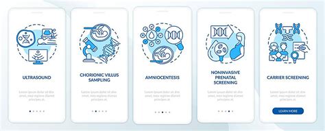 Onboard Mobile App Screen With Blue Theme Illustrating Genetic Disease Testing And Related