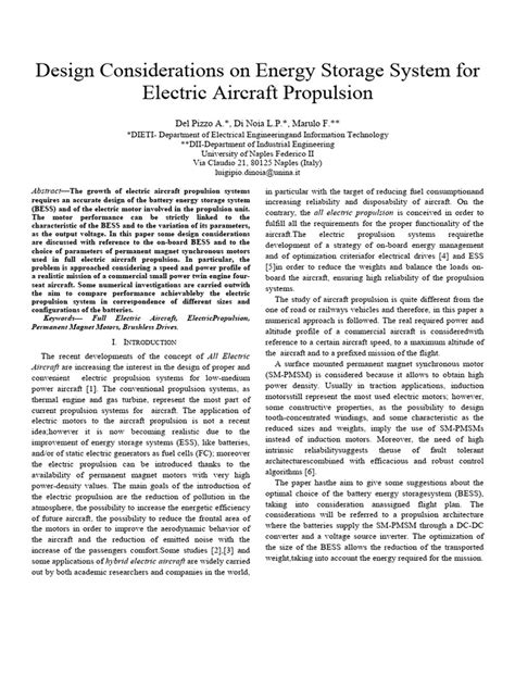 Design Considerations On Energy Storage System For Electric Aircraft Propulsion Pdf