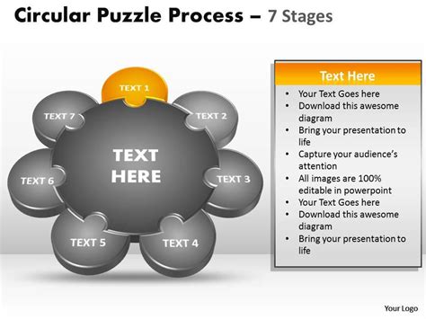 7 Stages Circular Puzzle Process Graphics Presentation Background For PowerPoint PPT