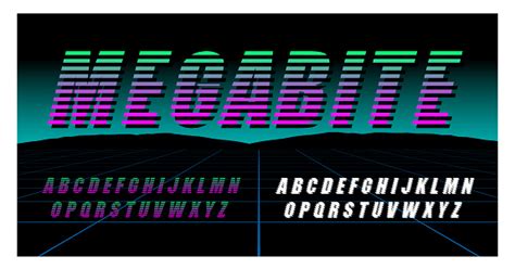 80년대 레트로 미래파 스타일 글꼴 벡터 브러시 스트로크 알파벳입니다 레트로 미래파 오래된 Vhs 스타일 메가바이트 미래형 게임 또는 음악 0명에 대한 스톡 벡터 아트 및