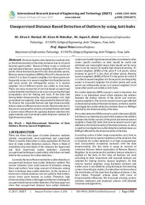 Pdf Irjet Unsupervised Distance Based Detection Of Outliers By Using Anti Hubs