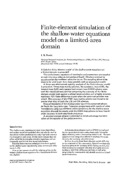 Pdf Finite Element Simulation Of The Shallow Water Equations Model On A Limited Area Domain