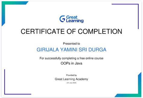 G Yamini Sri Durga On Linkedin Greatlearning Java Oop