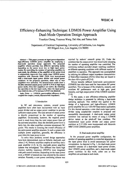 Pdf Efficiency Enhancing Technique Ldmos Power Amplifier Using Dual
