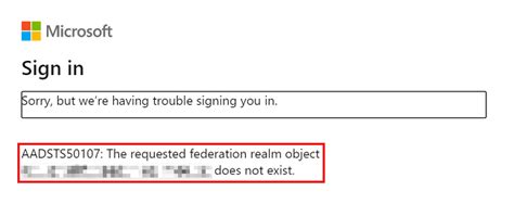 the requested federation realm object does not exist when authentication fails microsoft learn