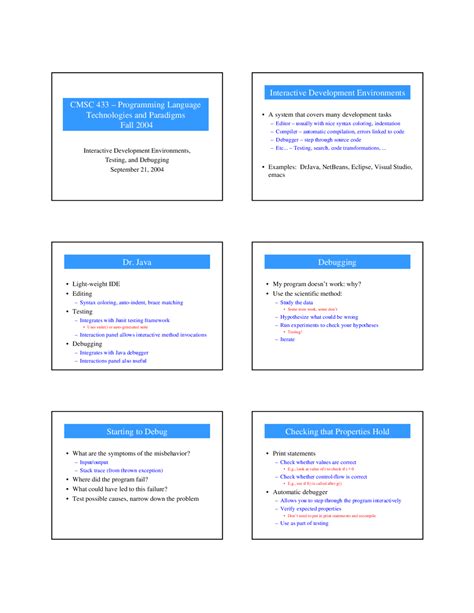 Interactive Development Environments Testing And Debugging Cmsc 433