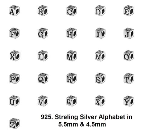 Alphabet Beads 925 Sterling Silver Letter Bead Silver Alphabets Beads