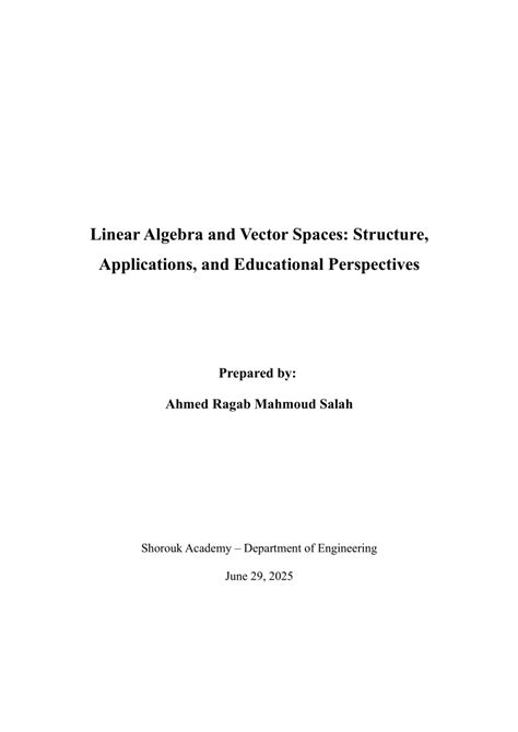 Pdf Linear Algebra And Vector Spaces Structure Applications And