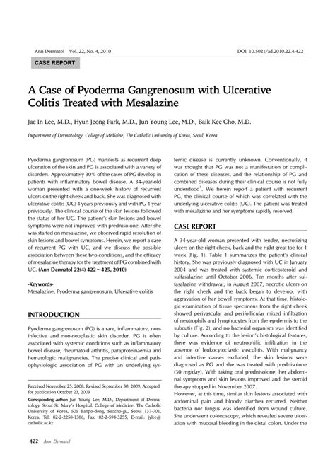 Pdf A Case Of Pyoderma Gangrenosum With Ulcerative Colitis Treated With Mesalazine