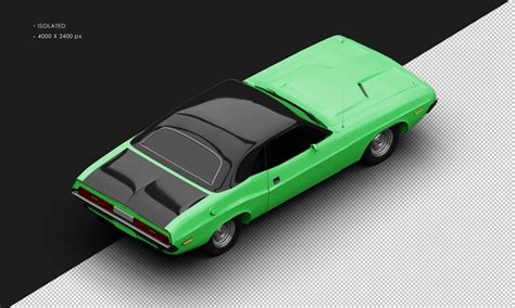 오른쪽 상단 후면 보기에서 사실적인 격리된 매트 그린 클래식 스포츠 머슬카 프리미엄 Psd 파일