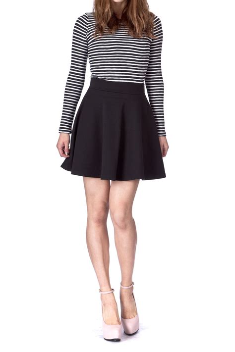 Basic Solid Stretchy Cotton High Waist A Line Flared Skater Mini Skirt