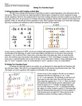 Algebra Setting Linear Functions Equal Seminar Reading TpT