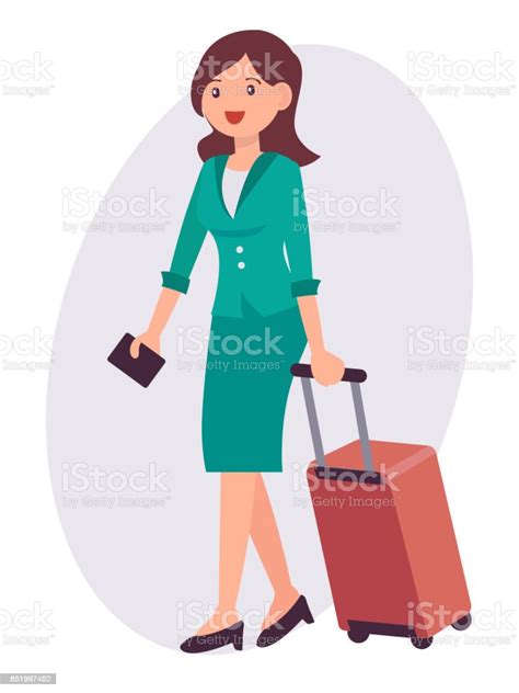 만화 캐릭터 디자인 여성 여행 수하물와 여권을 공항에가 길에 수하물에 대한 스톡 벡터 아트 및 기타 이미지 수하물 벡터 여자 Istock