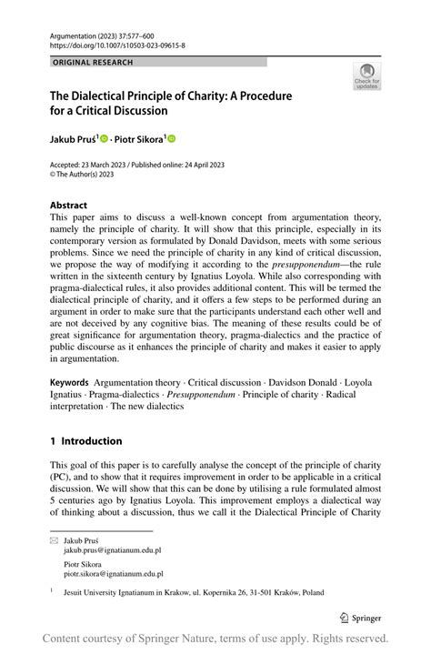 Pdf The Dialectical Principle Of Charity A Procedure For A Critical Discussion