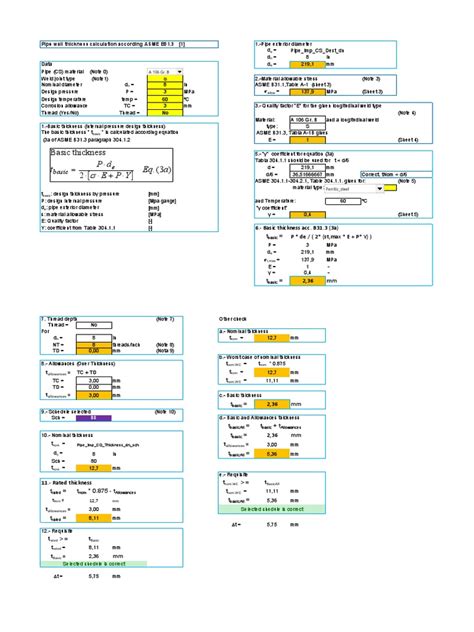 Pipe Wall Thickness Calculation According To Asme B31 3 Pdf Pipe Fluid Conveyance Civil