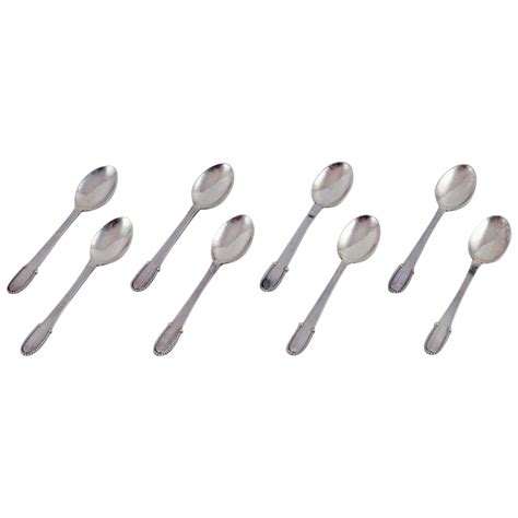 Georg Jensen Beaded Set Of Eight Teaspoons In Sterling Silver For Sale At 1stdibs