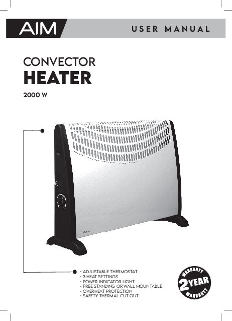 Ach20 Aim Convector Heater User Manual Assembly Wall Mounting And Operation