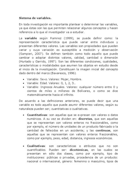 Sistema De Variables Pdf Definición Cantidad