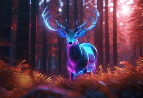 Premium Photo Futuristic Surreal Deer In Neon Punk With Dark Jungle In Background