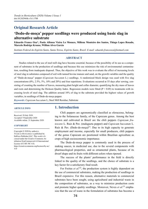 Pdf ‘dedo De Moça Pepper Seedlings Were Produced Using Basic Slag In Alternative Substrate