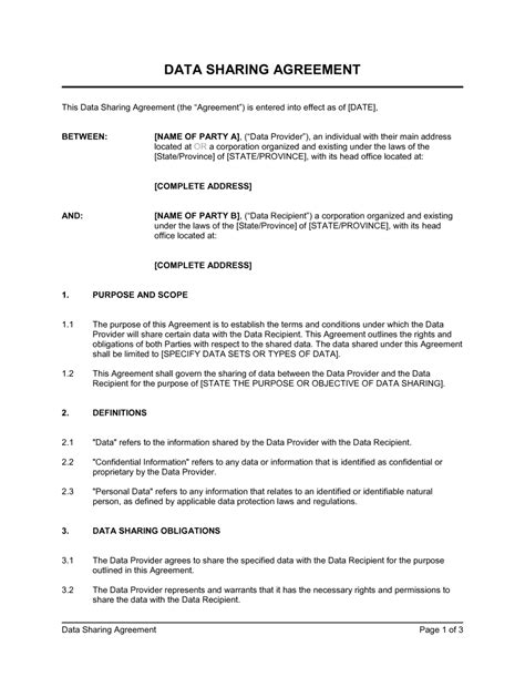 》printable Data Sharing Agreement Template