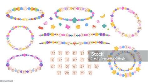 아이 구슬로 만드는 팔찌 디자인 장비 가장 친한 친구 영원히 Bff 절친과 행운의 수제 보석 Diy 우정 팔찌 글꼴 알파벳 문자 큐브 구슬 벡터 세트 비즈에 대한 스톡 벡터