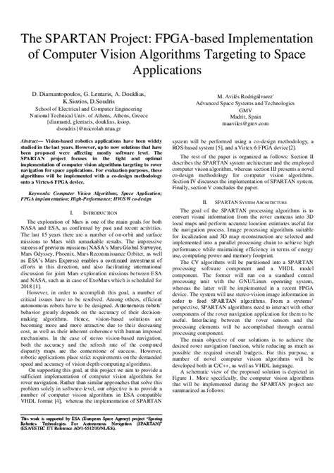 Pdf The Spartan Project Fpga Based Implementation Of Computer Vision Algorithms Targeting To