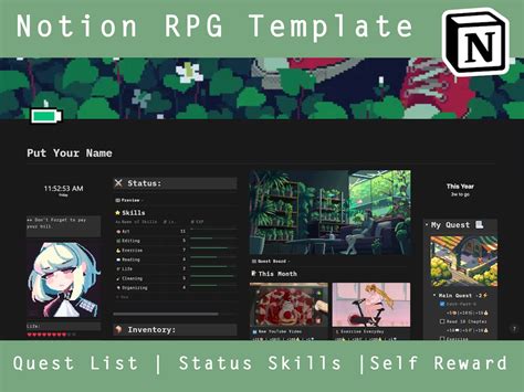RPG Role Play Dark Mode Notion Template Personal Planner Editable Template Project
