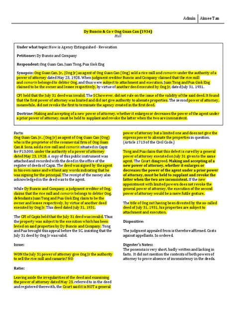 72 Dy Buncio And Co V Ong Guan Can Pdf Private Law Civil Law