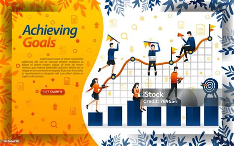 비즈니스 목표를 달성하십시오 사람들은 판매 차트 개념 벡터 Ilustration에서 목표를 달성하려고합니다 랜딩 페이지 템플릿 Ui 웹 모바일 앱 포스터 배너 전단지 문서