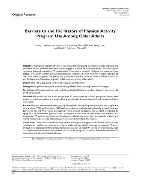 Pdf Barriers To And Facilitators Of Physical Activity Program Use Among Older Adults