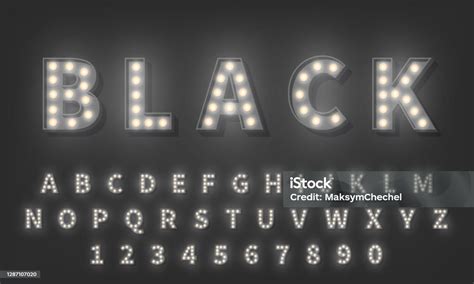 3d 전구 알파벳 다크 스타일 3d 복고풍 타이포그래피 서체 문자에 대한 스톡 벡터 아트 및 기타 이미지 문자 극장 네온사인 오래된 Istock