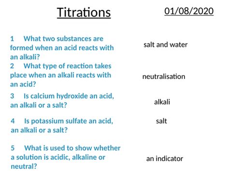 Edexcel Gcse 2017 Chemistry Titrations Calculations Teaching Resources