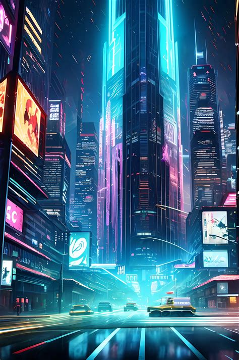 네온 불빛과 택시가 있는 도시 클로즈업 Seaart Ai