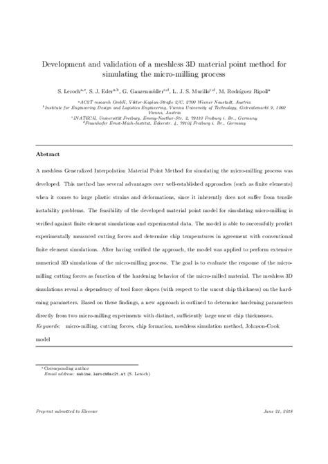 pdf development and validation of a meshless 3d material point method for simulating the micro