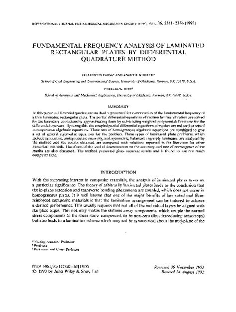 Pdf Fundamental Frequency Analysis Of Laminated Rectangular Plates By Differential Quadrature