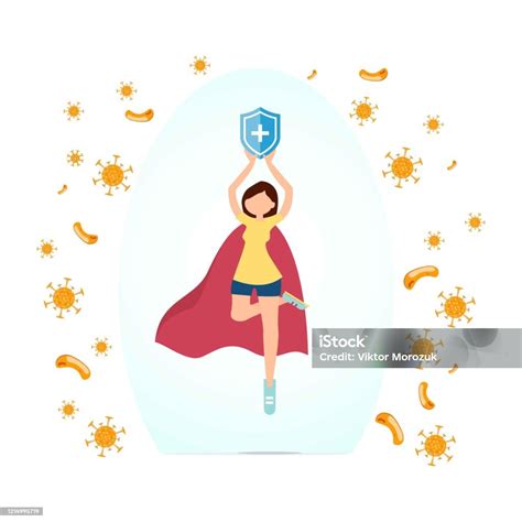 면역 체계 벡터 아이콘 로고입니다 세균 건강 바이러스 보호 인간의 세균의 의료 예방 건강한 여성은 방패로 박테리아의 공격을 반영합니다 의학 개념 그림으로 면역력을