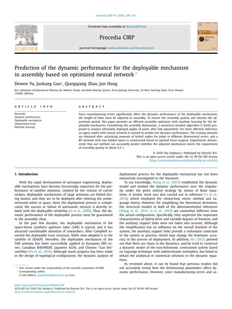 Pdf Prediction Of The Dynamic Performance For The Deployable