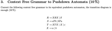 Solved 3 Context Free Grammar To Pushdown Automata 10