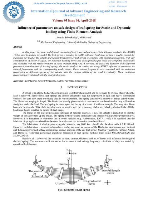 Pdf Influence Of Parameters On Safe Design Of Leaf Spring For Static And Dynamic Loading Using