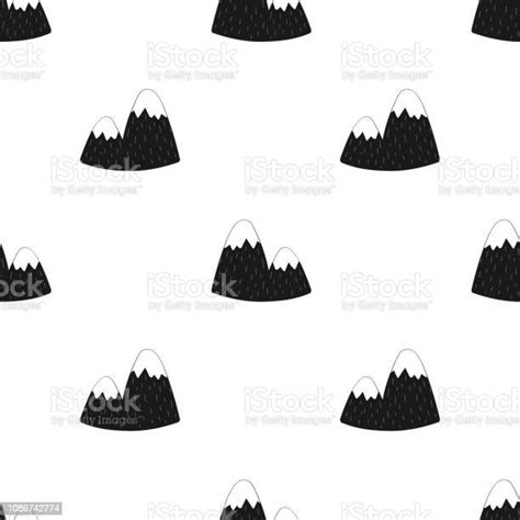 흰색 바탕에 산의 완벽 한 패턴입니다 벡터 스 칸디 나 비아 그린 어린이 일러스트 배너 엽서 섬유 인쇄 포장 종이 포스터 의류 보육 베이비 샤워에 대 한 0명에 대한 스톡