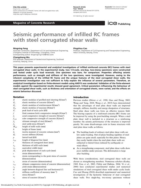 Seismic Performance Of Infilled Rc Frames Pdf Strength Of Materials Deformation Engineering