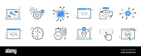 Software Code Icon Doodle Set Hand Drawn Line Sketch Software Coding Doodle Computer Program