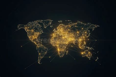 Global Network Map Visualization World Map With Glowing Connections