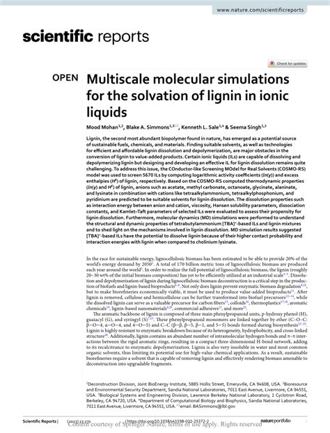 Pdf Multiscale Molecular Simulations For The Solvation Of Lignin In