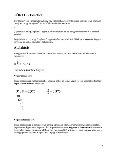 Törtek 5osztály Matek Pdf