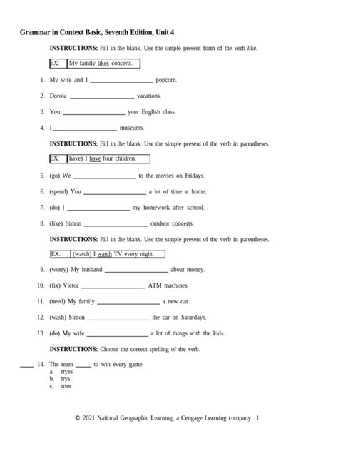 Grammar In Context Basic Unit 4 Revision Pdf